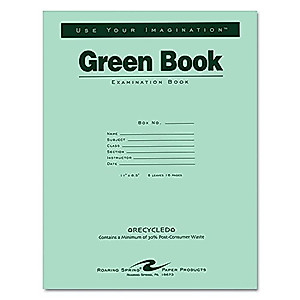 Roaring Spring 77509 Green Books Exam Books Stapled Wide Rule 11 x 8 1/2 8 Sheets/16 Pages