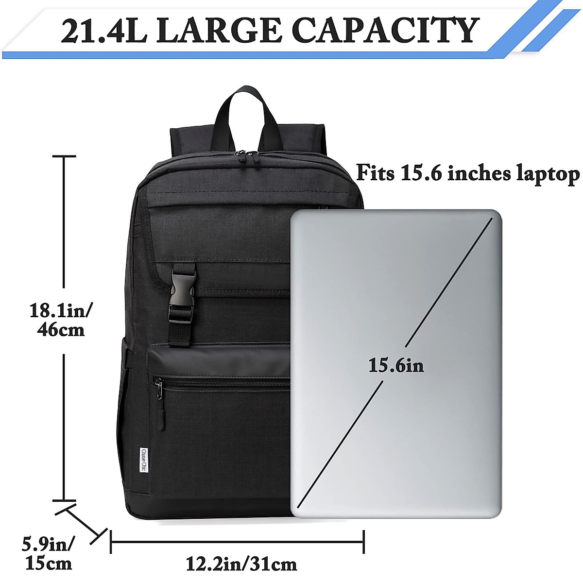 Laptop Backpack Mens, ChaseChic Large Anti Theft Travel Backpack, Waterproof School Rucksack Bag fit 15.6" Laptop (Black)