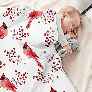 Ollabaky Cute Red Birds Baby Blanket for Boys Girls Cotton Throw Blanket Swaddle Blanket for Crib Stroller Nursery Receiving Blanket Infant Toddler Unisex 30"x40"