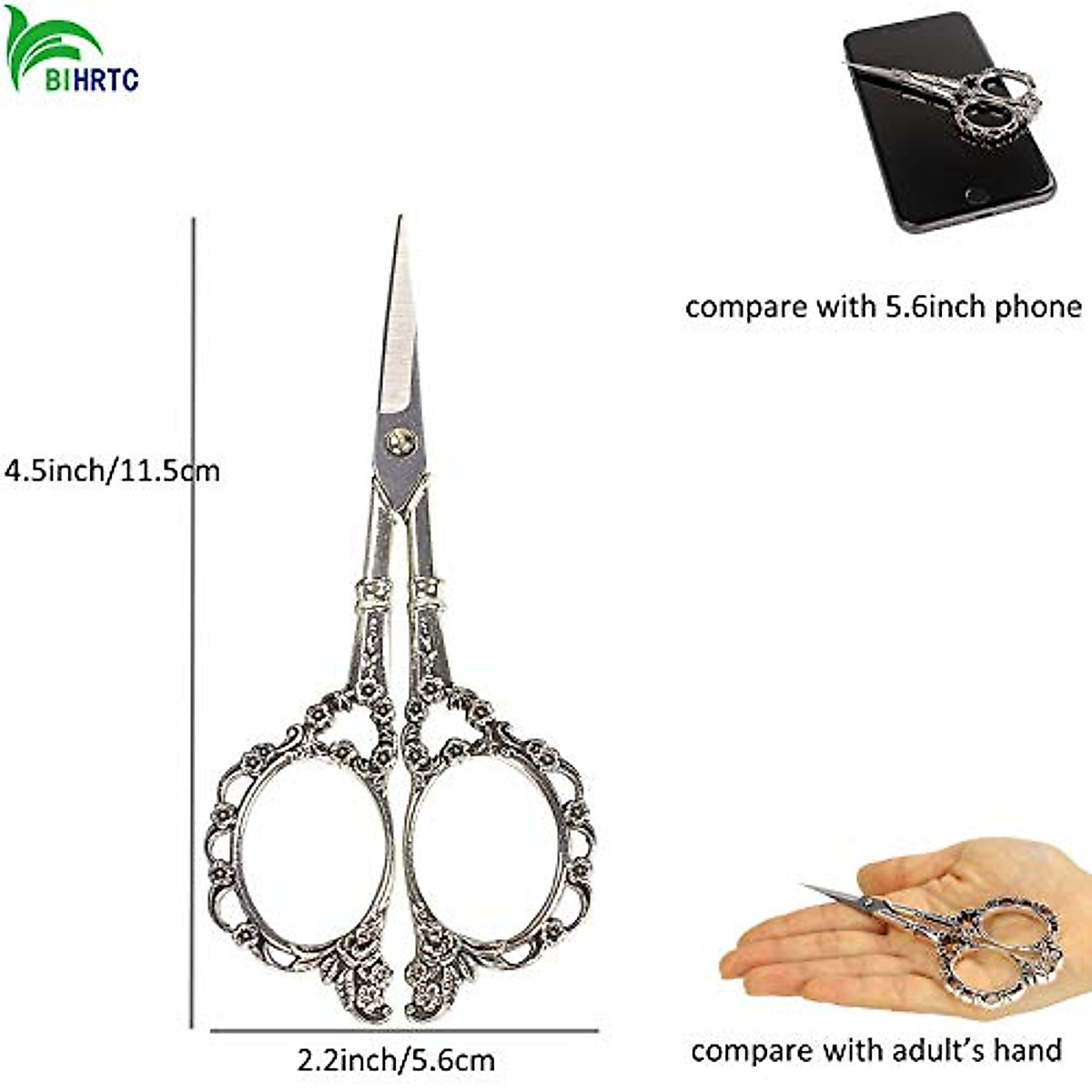 BIHRTC Vintage European Style Plum Blossom Scissors for Embroidery, Sewing, Craft, Art Work & Everyday Use (Silver)