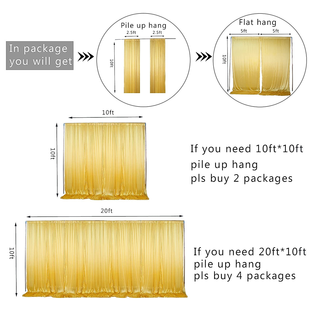 SweetEasy 2pcs 5ftx10ft Curtain Backdrop Panels,Wrinkle Free Fabric, Drapes for Baby Shower Parties Weddings Birthday Party Photoshoot Background Decoration(Golden)