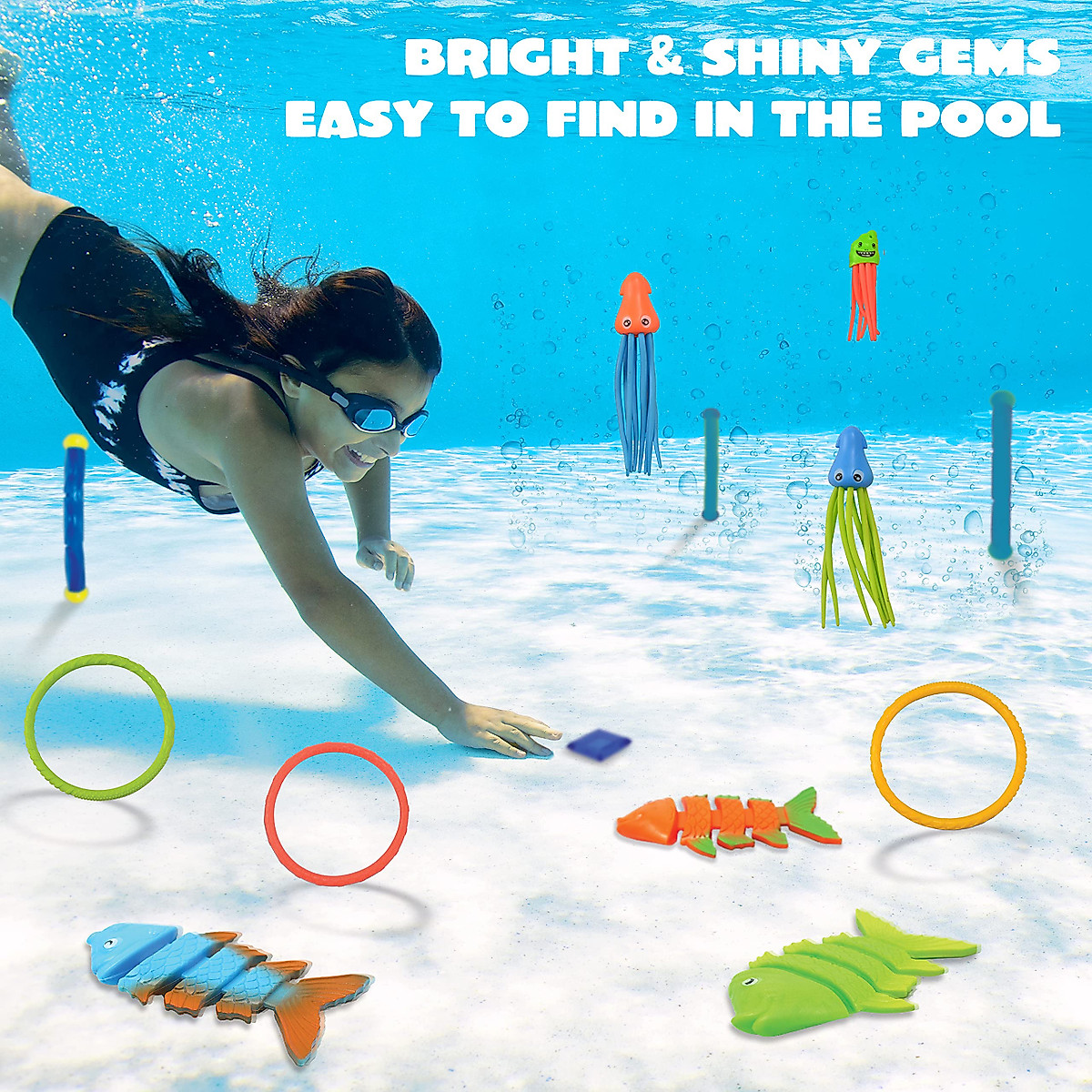 JOYIN 30 Pcs Diving Pool Toys for Kids Ages 3-12 Jumbo Set with Storage Bag Pool Games Summer Swim Water FishToys