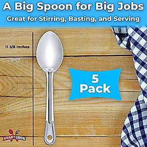 Super Strong, Ergonomic 11 in Serving Spoon 5 Pk. Big, Solid Stainless Steel Spoons for Cooking, Baking and Basting. Best Kitchen Flatware for Buffet and Banquet Service in Restaurants and Homes