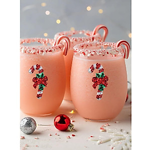 THE QUEENS' JEWELS Candy Cane Limited Edition Jeweled Stemless Wine Glass, 21 oz. - Unique Gift for Women, Birthday, Cute, Fun, Not Painted, Decorated, Bling, Bedazzled, Rhinestone