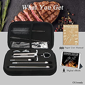 Uironly Meat Injector,Turkey Seasoning Injection Kit with 3 Professional Marinade Injector Needles for Grill Smoker BBQ Brisket; Include User Manual, E-Book - Storage Case