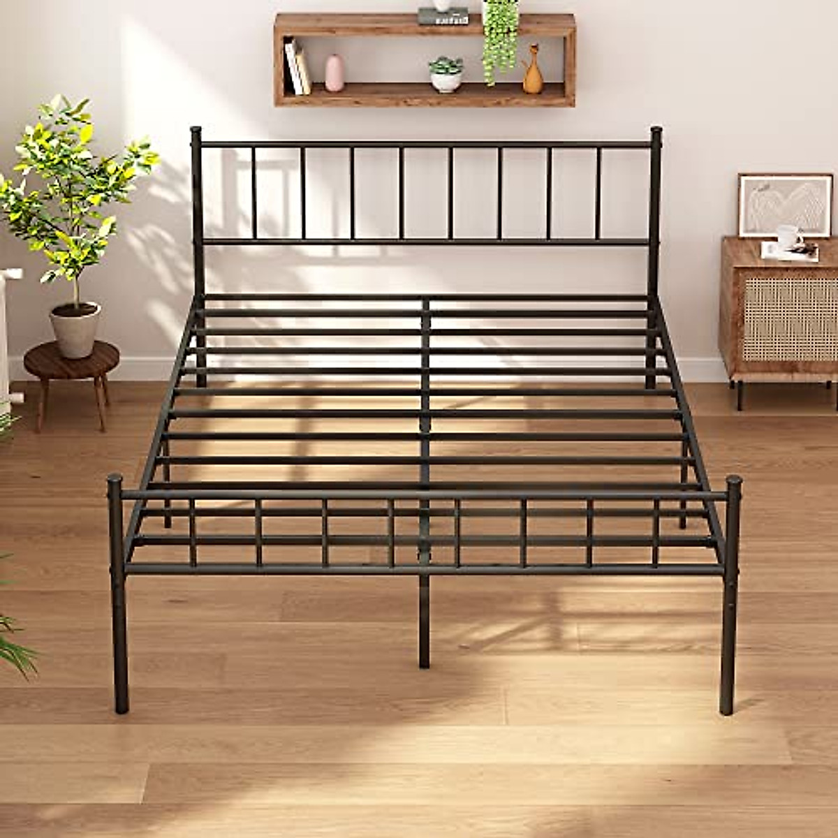 HLIPHA Queen Size Metal Platform Bed Frame with Heavy Duty Steel Slat Support,14" Height Easy Assembly Mattress Foundation,No Box Spring Needed,Black