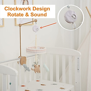 UniNewborn Baby Crib Mobile Musical Nursery Mobiles for Bassinet with Wooden Holder, Animal Toys Crib Mobile with Music for Baby, White