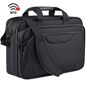 KROSER Laptop Bag Premium Laptop Briefcase Fits Up to 17.3 Inch Laptop Expandable Water-Repellent Shoulder Messenger Bag Computer Bag for Travel/Business/School/Men/Women-Black
