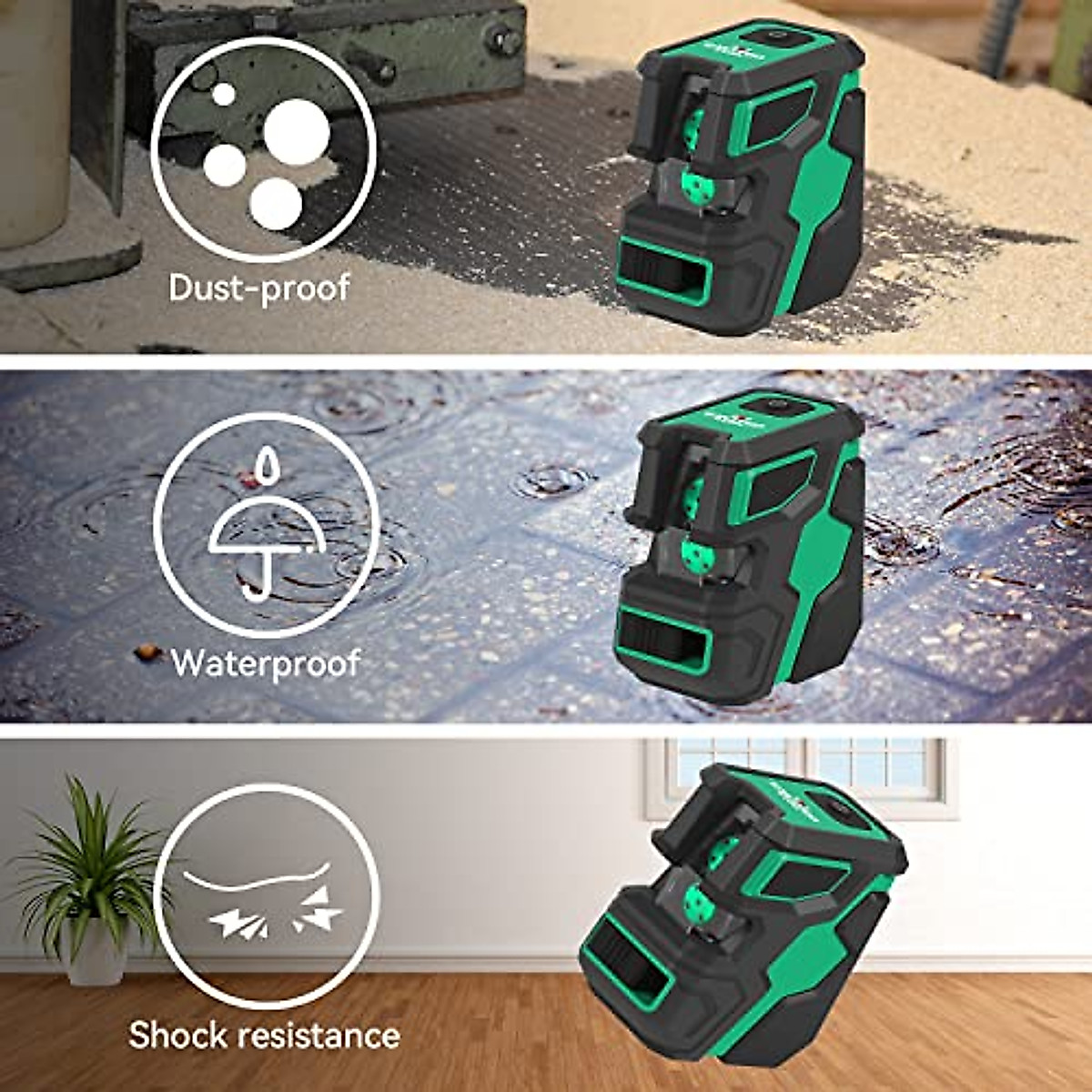 Laser Level Self Leveling, 2D Green Cross Line for Construction and Wallpaper/Flooring/Cabinet Installation, Rechargeable Li-ion battery, Magnetic Pivoting Base, Remote Controller by Excited Work