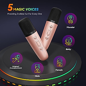 Karaoke Machine for Kids Adults, Portable Bluetooth Mini Karaoke Microphone Singing Speaker with 2 Wireless Mic and Light,Toys for All Smartphones,Birthday, Family,Home Party (Rose Gold)