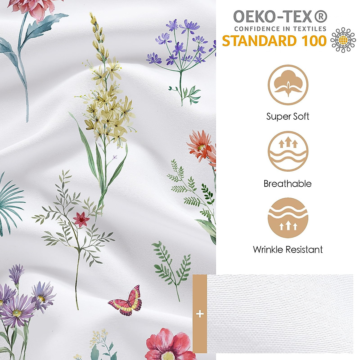 YIYEA Floral Fitted Sheet with Pillowcase, Premium 1800 Thread Count Brushed Microfiber Fitted Sheet Full, 16" Deep Pocket Fitted Bottom Sheet, Ultra Soft, and Fade Resistant (Full,)
