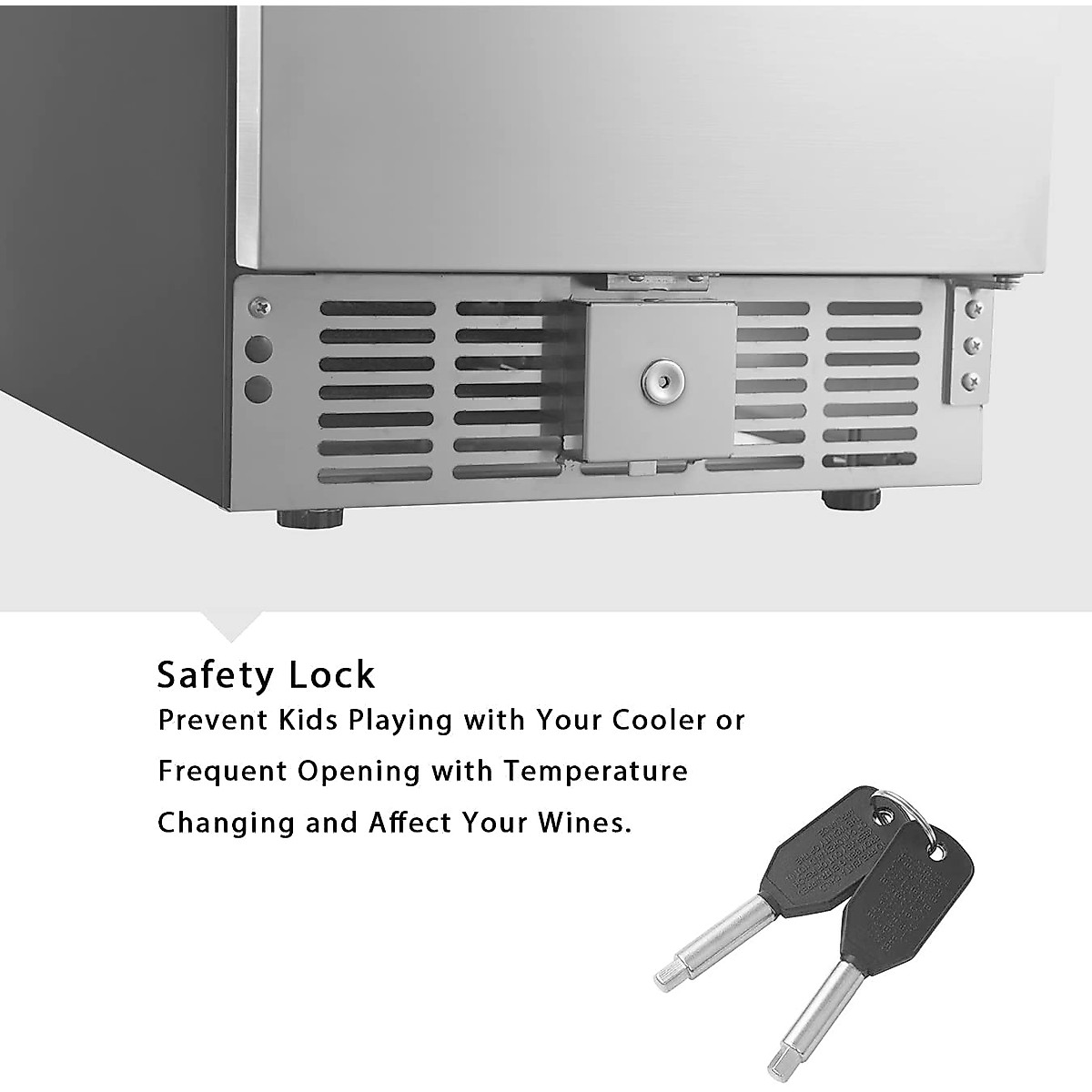 WATOOR 15 Inch Built-in Fridge Stainless Steel Beverage Cooler Under Counter Refrigerator with 36-61°F Temperature Range - Soda and Beer Refrigerator