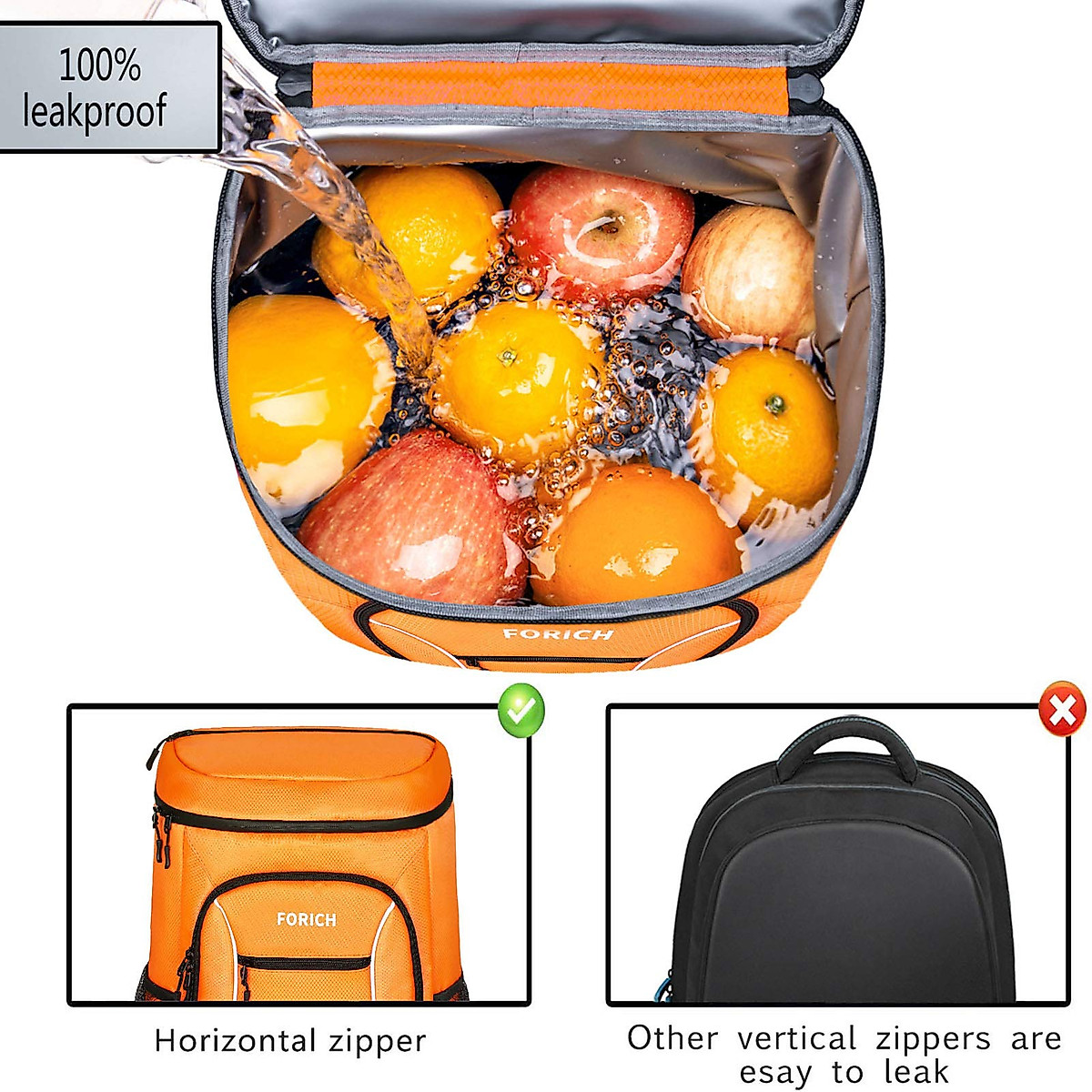 FORICH Cooler Backpack Portable Soft Backpack Coolers Insulated Leak Proof Large Cooler Bag for Men Women to Work Travel Beach Camping Hiking Picnic Fishing Beer Bottle, 30 Cans (X - Orange)