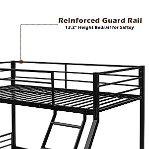 Bonnlo Twin Over Full Bunk Bed, Bunk Beds for Kids/Adults/Teens Bunk Bed with Stairs & Flat Rungs, Heavy Duty Metal Slat, No Box Spring Needed, Black