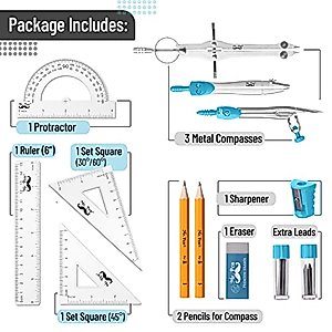 Mr. Pen- Geometry Set, 13 pcs, Compass for Geometry, Protractor Set, Geometry Kit Set with Shatterproof Storage Box, Geometry Kit, Drawing Tools, Drafting Set, Drafting Tools & Drafting Kits (Blue)