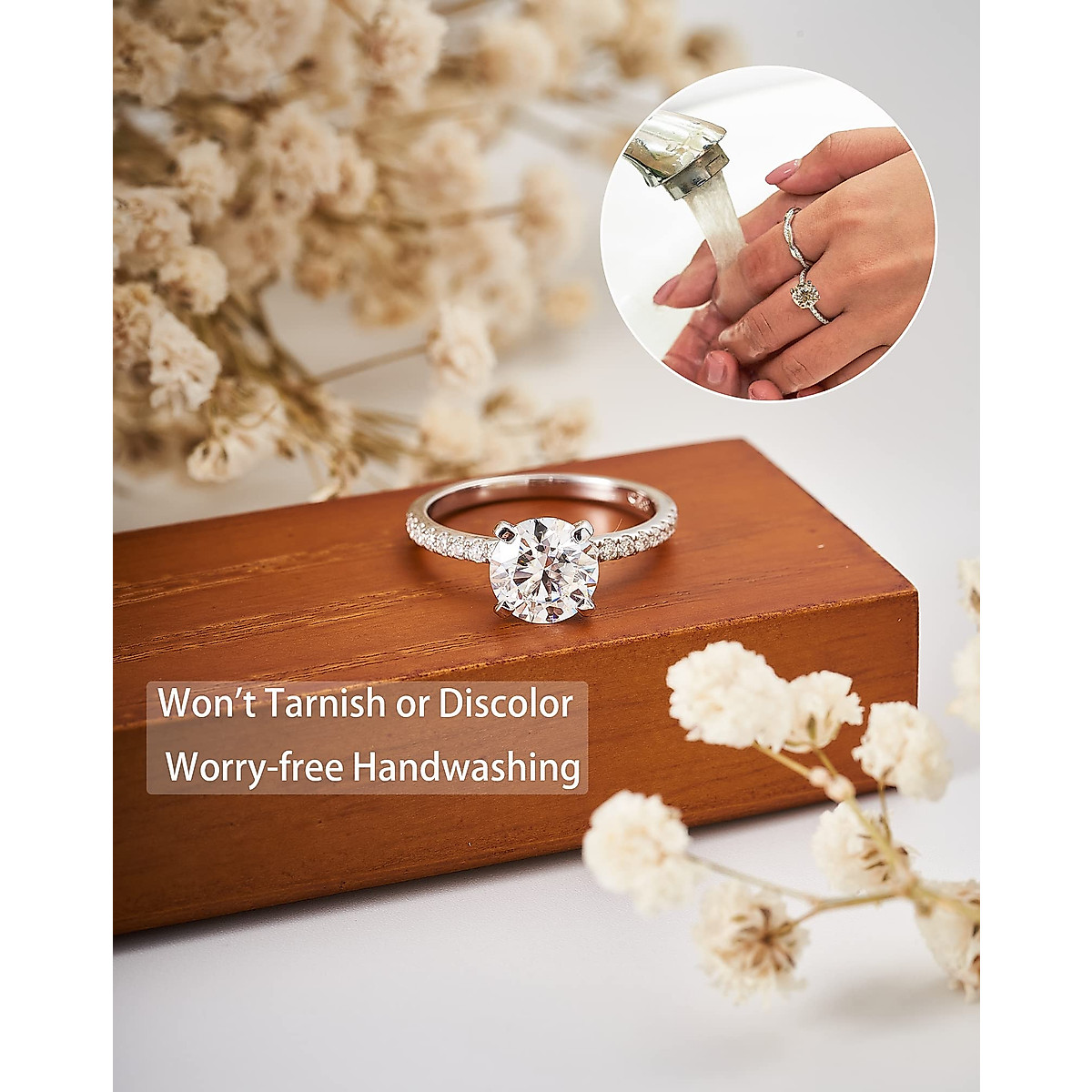 Oivley Moissanite Engagement Rings for Women D Dolor Lab Created Diamond Moissanite Wedding Promise Rings for Her 925 Sterling Silver Rings for Women with 14K White Gold Plated40, Gemstone, Created