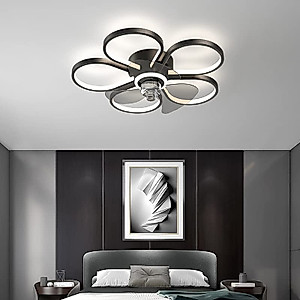 Megeme Reversible Ceiling Fan with Lights,Modern Ceiling Fan with 6 Gear Wind,Flush Mount Ceiling Fan For Low Profile Ceiling Fan with Remote Control,Bladeless Ceiling Fan with 3 Color Dimmer,Black