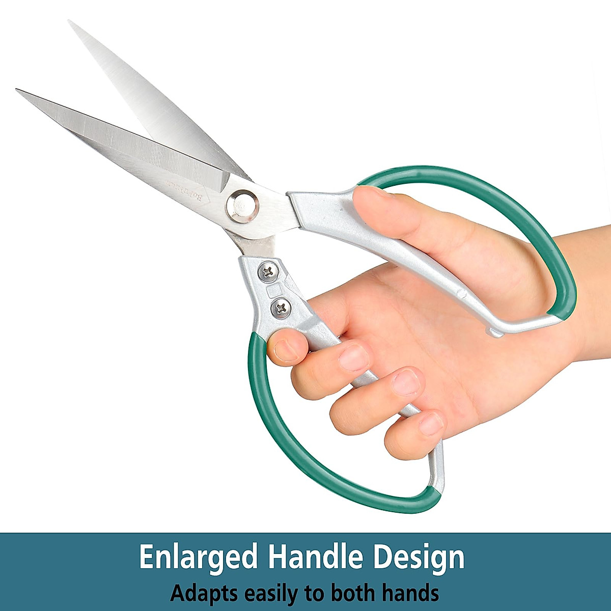 BoFuYuan Scissors Heavy Duty Utility - Stainless Steel Multipurpose Sharp Scissors for Cutting Cardboard, Carpet, Thick Fabrics, Leather, Rubber Plastics（9.25" Green）