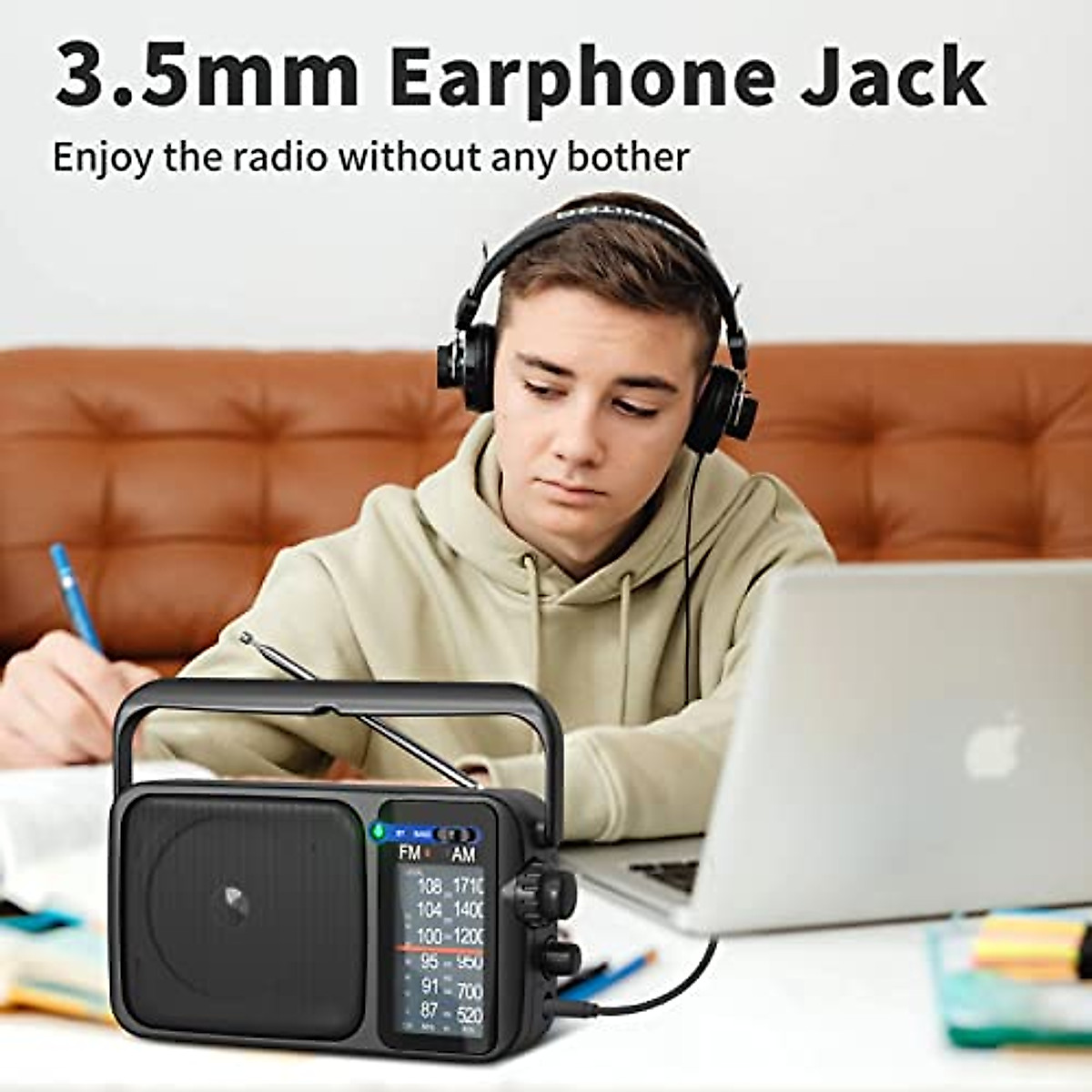 YOWGULF AM FM Radio with Best Reception,Bluetooth Portable AM FM Transistor Radio,Battery Operated Radio or AC Power,Large Dial,Headphone Jack, Gifts for Seniors Elderly