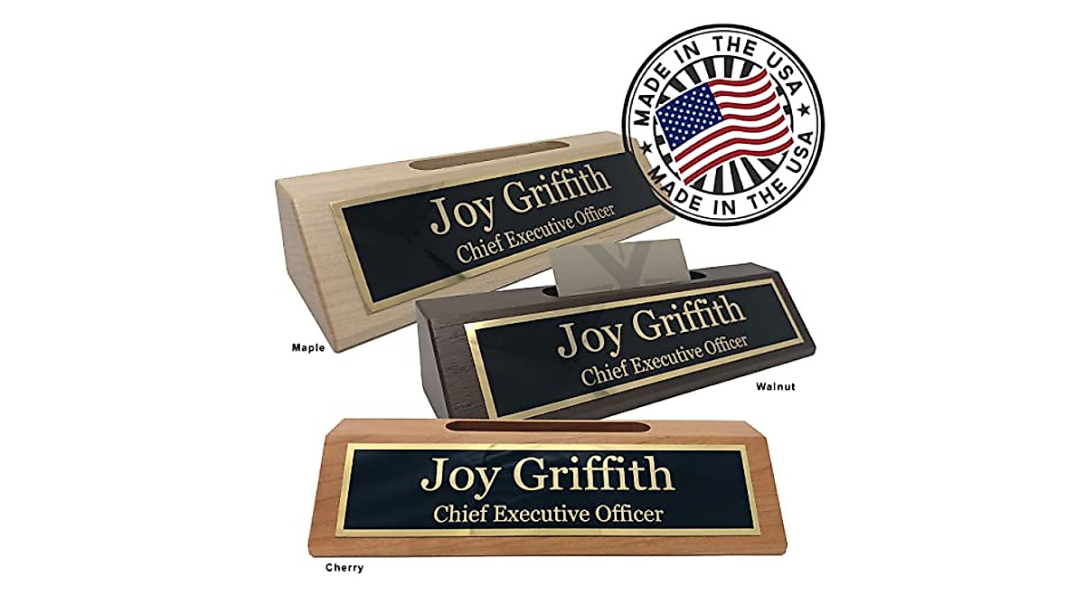 Personalized Hardwood Desk Name Plate - Made in USA