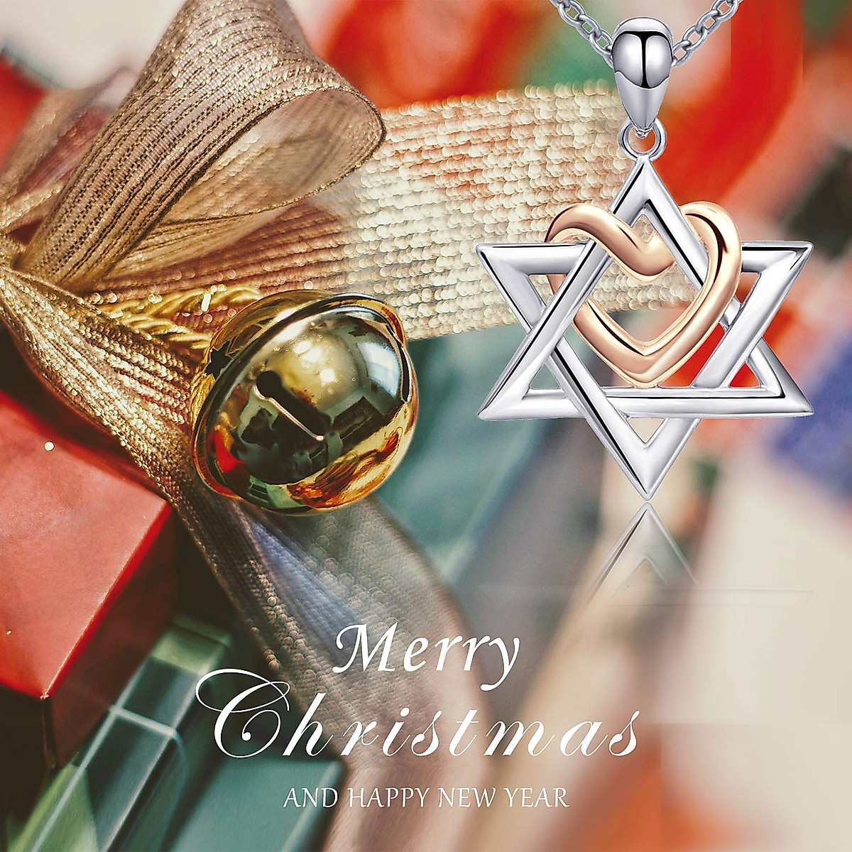 APOTIE Silver Star of David pendant with Rose Gold Heart Necklace Mother Day Jewelry Gift for Mom Women (Rose Gold Heart Star of David Necklace)