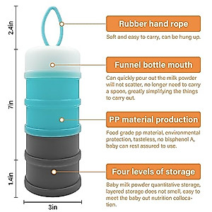 Baby Formula Dispenser Food Containers, Non-Spill Portable Baby Milk Powder Formula Container Baby Snack Storage Container, BPA Free （LightBlue Grey）