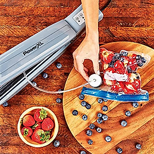 PowerXL Duo NutriSealer Food Vacuum Sealer Machine with Vacuum Seal Bags & Rolls, Double Airtight Sealing with Built-in Cutter, Small Snack Bag Capability, Safety Certified, Lab Tested, LED Indicator Lights, 11 inch (Slate)