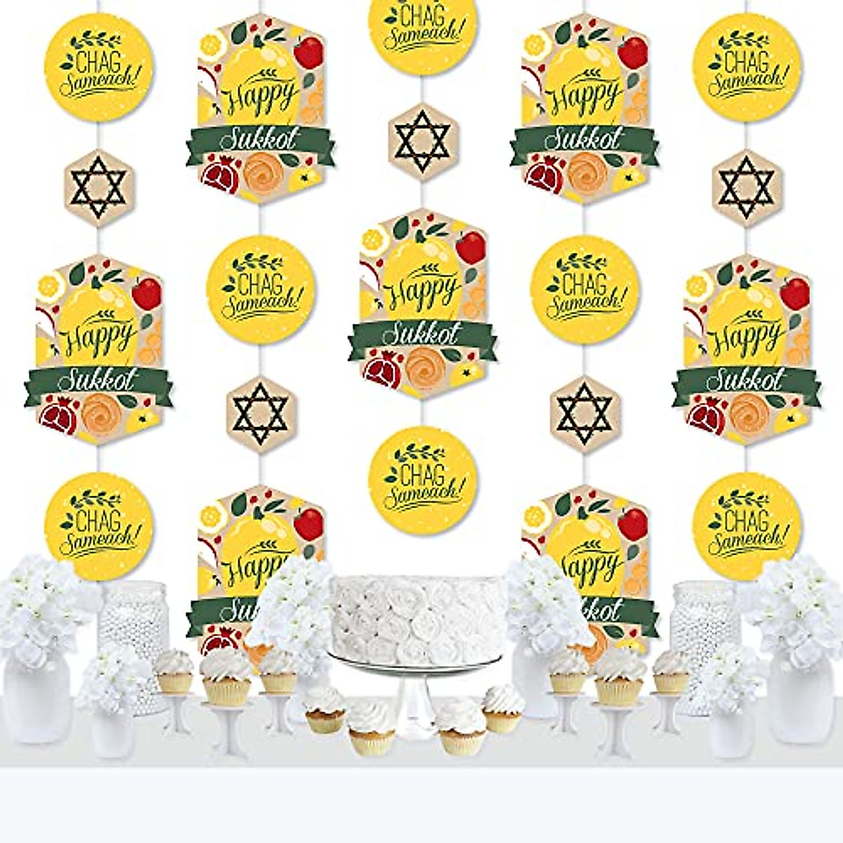 Big Dot of Happiness Sukkot - Sukkah Jewish Holiday DIY Dangler Backdrop - Hanging Vertical Decorations - 30 Pieces