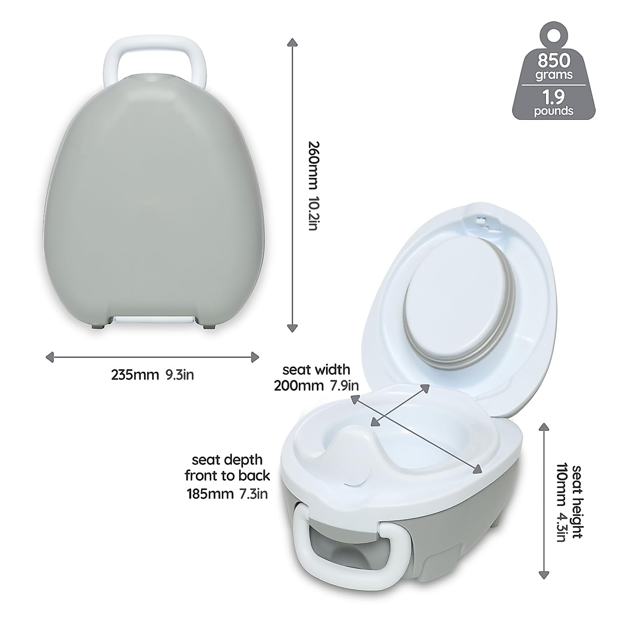 My Carry Potty - Grey Pastel Travel Potty, Award-Winning Portable Toddler Toilet Seat for Kids to Take Everywhere