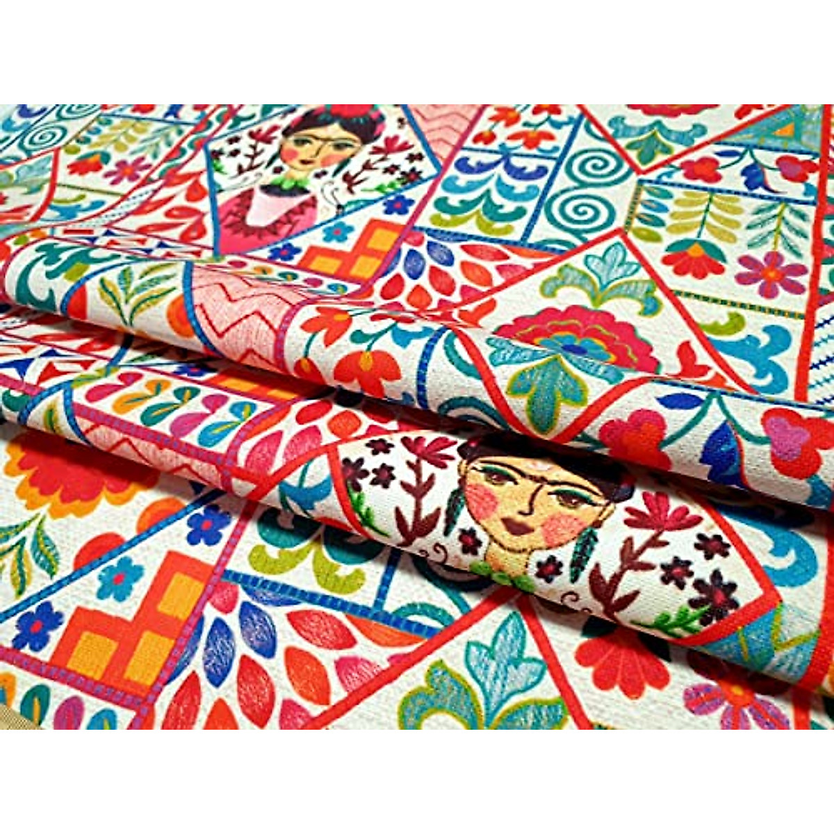 Sweet Frida Kahlo Print Upholstery Fabric, Frida Silhouettes on Majolica Faiance Fabric, Drapery Mexican Art Print Fabric by The Yard