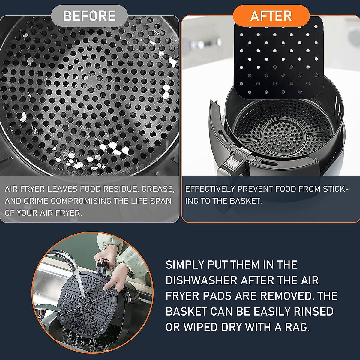 Air Fryer Liners, Reusable Air Fryer Mats 4 Pack, Premium Air Fryer Accessories, Non Stick, Easy Clean - 7.6 X 11.67" Square