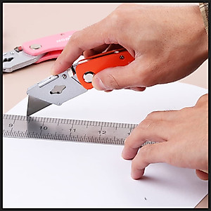 HORUSDY 4-Pack Folding Utility Knife, Box Cutter for Cardboard, Boxes and Cartons, Extra 10pcs SK5 Quick Change Blades.