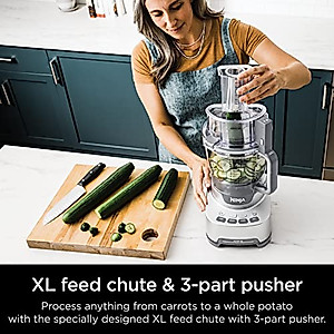 Ninja NF701 Professional XL Food Processor, 1200 Peak-Watts, 4-in-1, Chopping, Slicing/Shredding, Purees, Dough, 12-Cup Processor Bowl, 2 Blades & 2 Discs, Feed Chute/Pusher, Black,Silver