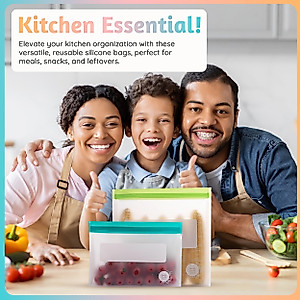 Reusable Silicone Food Storage Bags – 21-Pack Stand-Up, BPA-Free, Freezer, Dishwasher Safe & Eco-Friendly – 4 Gal, 6 L, 7 M, 3 S + Rack – Airtight Leakproof, Organization and Storage Bags (Multicolor)