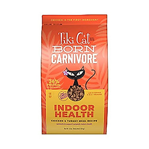 Tiki Cat Born Carnivore Indoor Health, Chicken & Turkey Meal, Grain-Free Baked Kibble to Maximize Nutrients, Dry Cat Food, 6 lbs. Bag