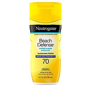 Neutrogena Beach Defense Water Resistant Sunscreen Lotion with Broad Spectrum SPF 70, Oil-Free and PABA-Free Fast-Absorbing Sunscreen Lotion, UVA/UVB Sun Protection, SPF 70, 6.7 oz