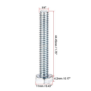 uxcell Hex Head Screw Bolts Carbon Steel 1/4"-20x1-3/4" Fastener Grade 5 UNC 10pcs