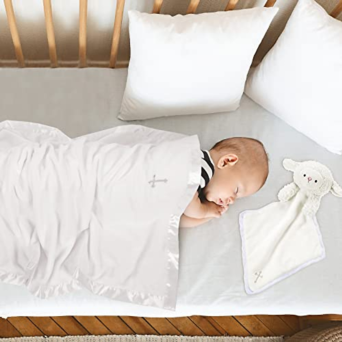 Panelee 2 Pcs Baptism Gifts Baptism Baby Christening Blanket with Embroidered Cross Baby Blessings Lamb Security Blanket Baby for First Communion, Christening, Baby Baptism Gifts Baby Showers