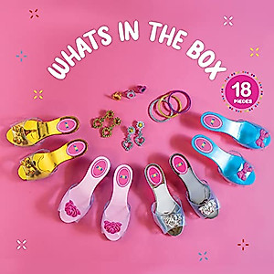 Play22 Princess Dress Up Shoes - 18pc Princess Toys for Little Girls - Toddler Dress Up Jewelry Toy Heels - 4 5 Year Old Girl Birthday Gifts – 4 Pairs of Shoes 2 Earrings 3 Bracelets and 3 Rings.