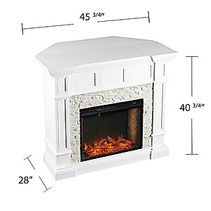 SEI Furniture Merrimack Faux Stone Convertible Electric Corner Fireplace, Fresh White, AMZ8369EF