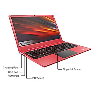 Gateway 14.1" FHD High Performance Laptop in Red Ryzen 5 Quad-Core up to 3.7 Processor 8GB DDR4 RAM 256GB SSD HDMI Wi-Fi Win 11