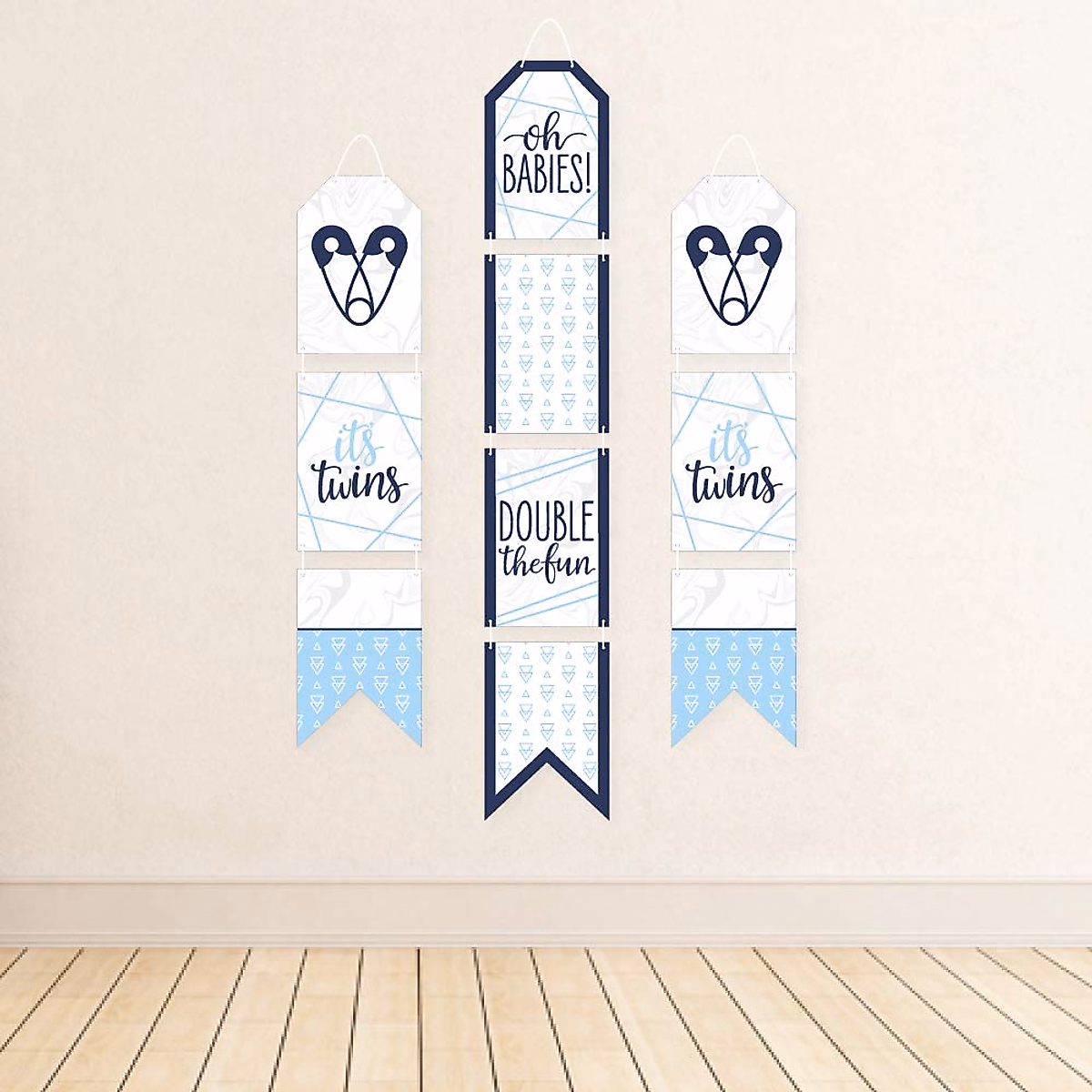 Big Dot of Happiness It’s Twin Boys - Hanging Vertical Paper Door Banners - Blue Twins Baby Shower Wall Decoration Kit - Indoor Door Decor