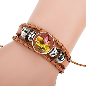 MECETA Adjustable Sunflower Braided Leather Bracelet - Cute Bangle Bracelets Jewelry for Women, The Best Gifts for Women(Blue)