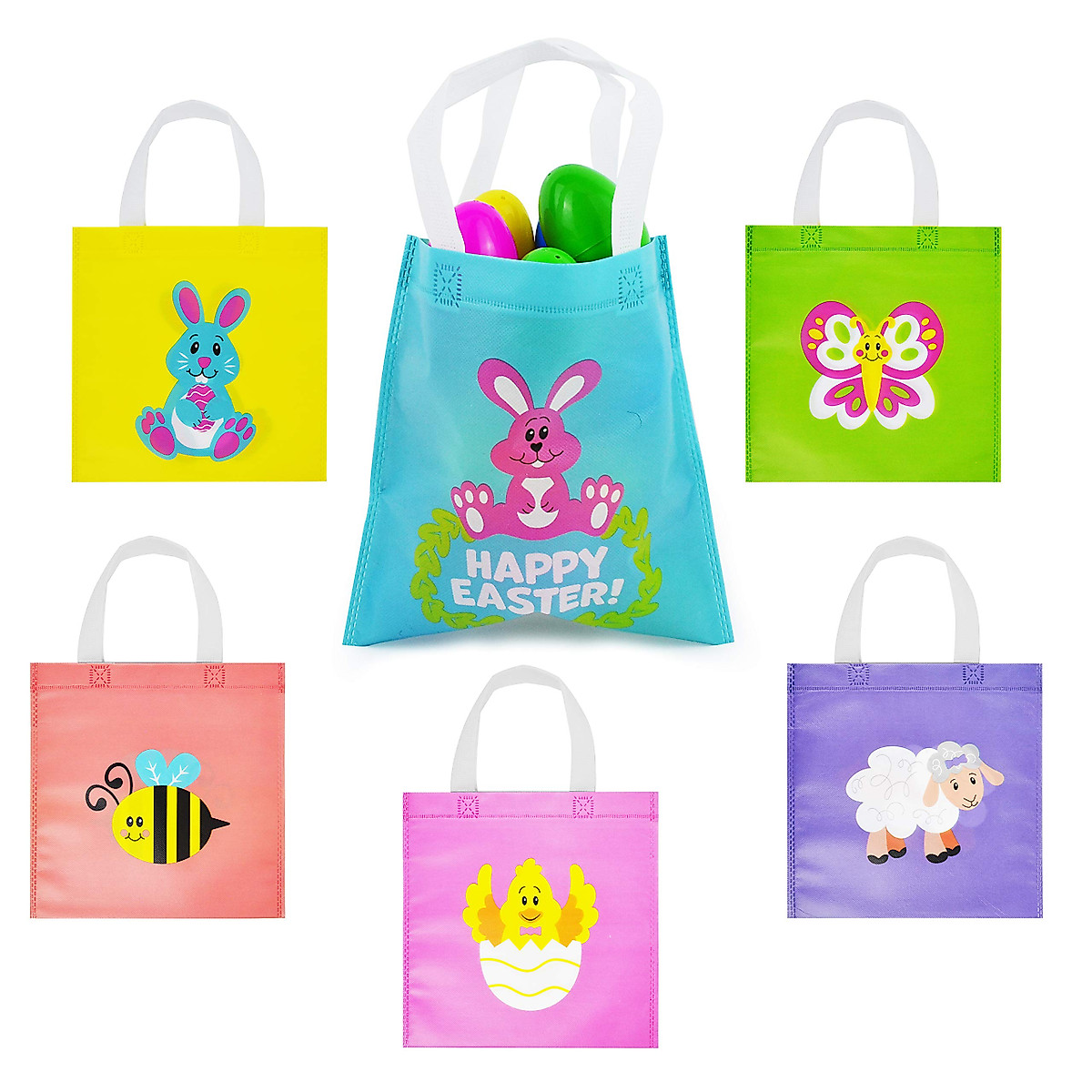 JOYIN 36 PCS Easter Gift Bags, Non Woven Easter Tote Bags with Handles Party Treat Bags for Gifts Wrapping, Egg Hunt Game, Easter Party Supplies