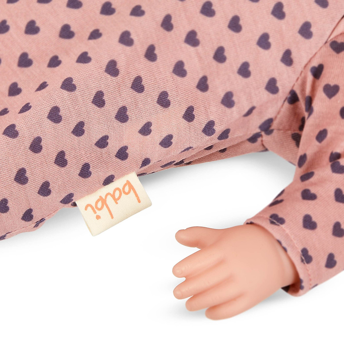 Battat Babi 14-inch Baby Girl Doll & Bassinet – Medium-Light Skin Tone & Gray Eyes – Removable Heart Polka Dot Pajama with Pacifier – Rocking Cradle Pretend-Play–Toys for Kids Ages 3 and Up