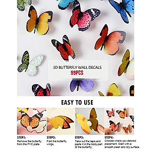 Butterfly Wall Decals 99Pcs 3D Butterflies Wall Stickers Removable, Mural Decor for Kids Room Bedroom Decor Living Room Decor …