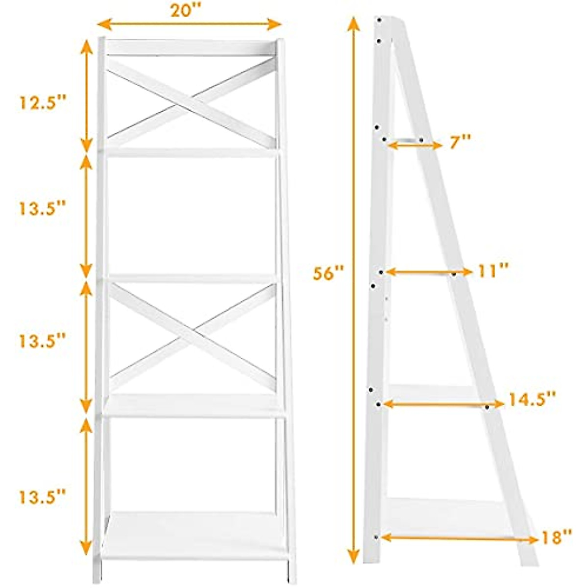 LUARANE Modern 4-Tier Ladder Shelf, Wooden Bookshelf with X-Shaped Frame, Free Standing Bookcase with 4 Open Storage Shelves, Organizer Shelf for Living Room Kitchen Office (2, White)