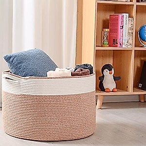 Large Cotton Rope Basket, 22"D x 14"H Extra Large Storage Basket, Soft Woven Baskets for Storage, Pillow, Clothes, Towel, Toys, Cushions, Throw Blanket Basket for Living Room