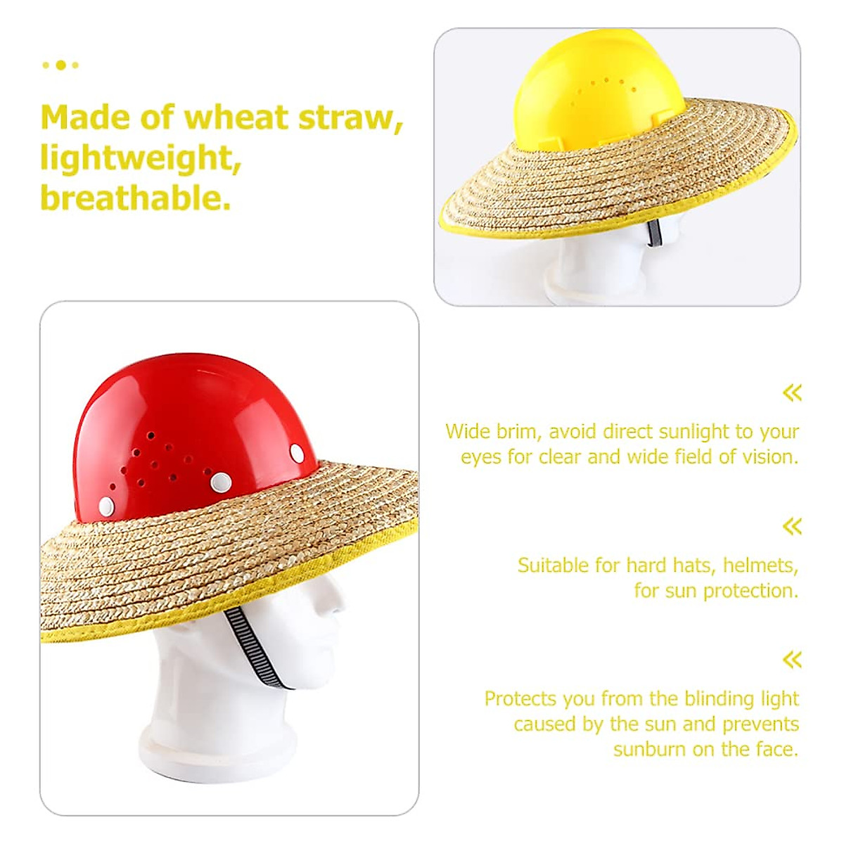 Tofficu Wheat Straw Hard Hat Sun Shade Construction Site Helmet Sunshield Cover