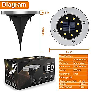 MAPLEZ Solar Ground Light 8 LED Solar Outdoor Lights Disk Light Waterproof for Garden Yard Patio Pathway Lawn Driveway Walkway 8 Packs Warm White